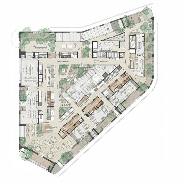 Architectural Floor Plan of a Modern Office Space with a Triangular ...