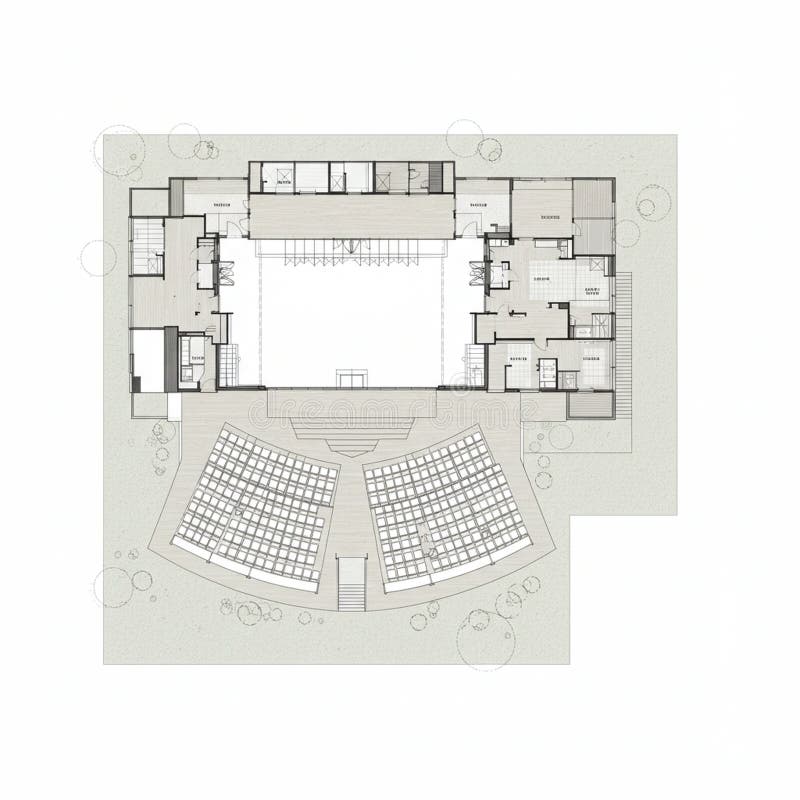 Architectural Floor Plan of a Multi-level Structure Featuring a Central ...