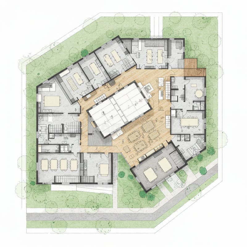 Architectural Floor Plan of a Rectangular Building, Featuring Detailed ...