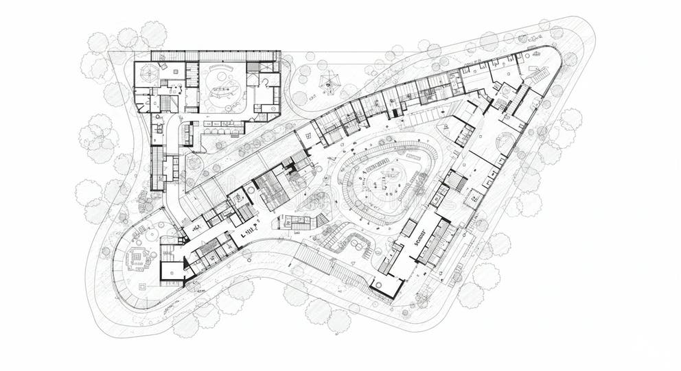 Architectural Floor Plan of a Multi-unit Building Complex Featuring a ...