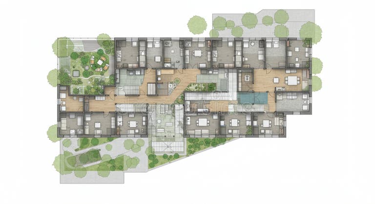 Architectural Floor Plan of a Multi-unit Residential Building Featuring ...