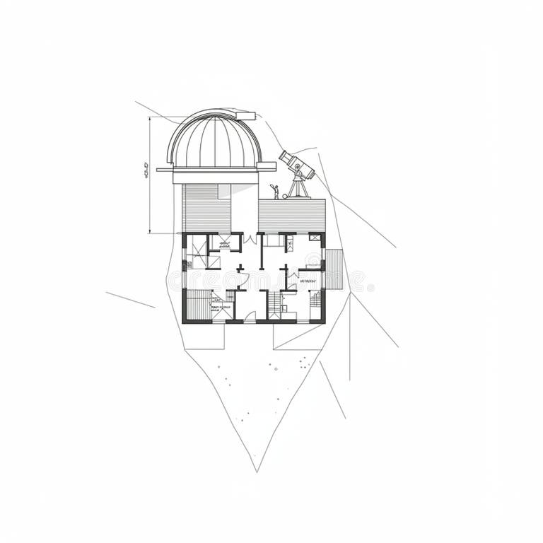 Architectural Floor Plan of an Observatory. Features Ground-level Rooms ...