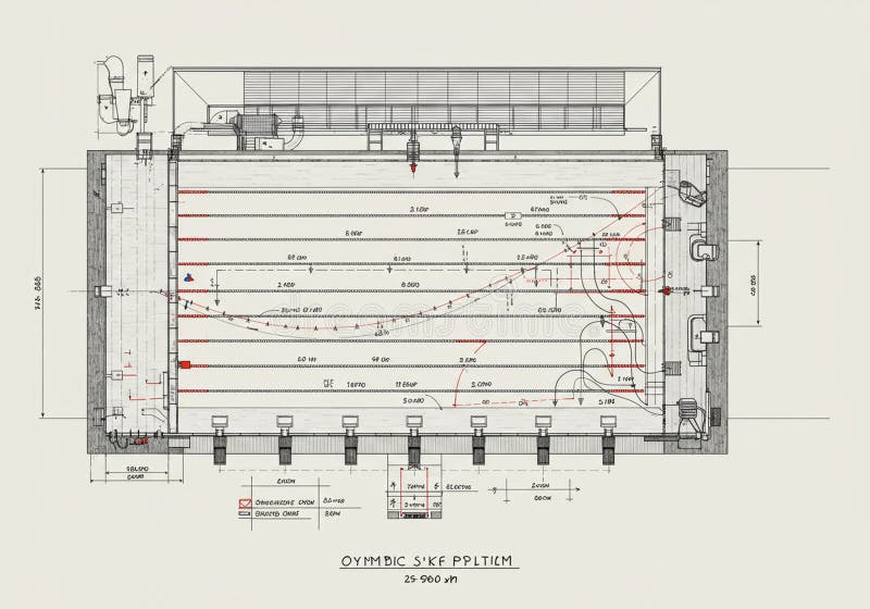 Architectural Floor Plan of an Olympic-sized Swimming Pool, Measuring ...