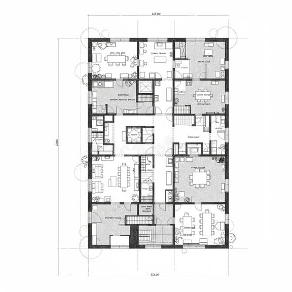 Architectural Floor Plan of a Rectangular Building, Featuring Detailed ...