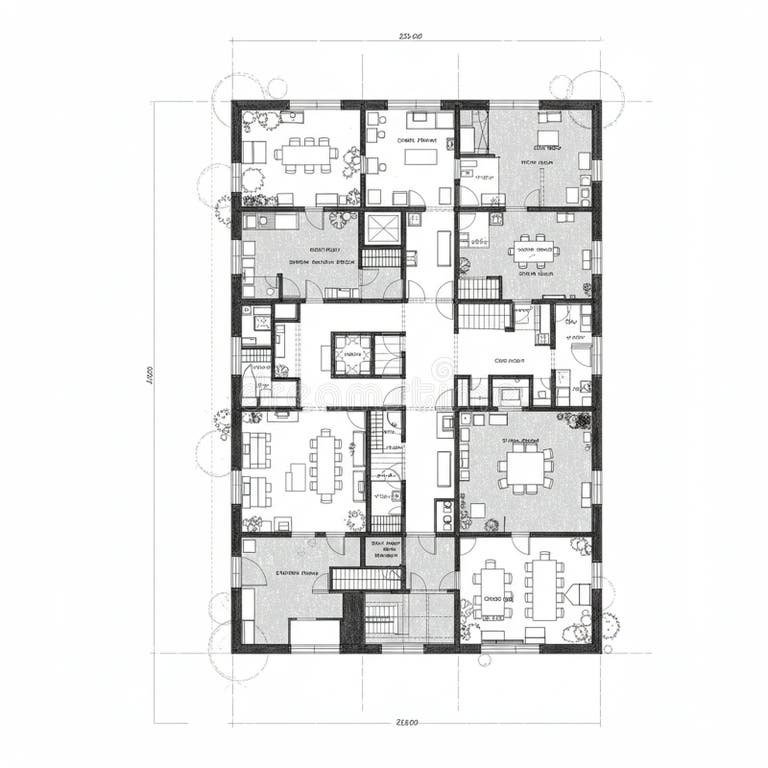 Architectural Floor Plan of a Rectangular Building, Featuring Detailed ...