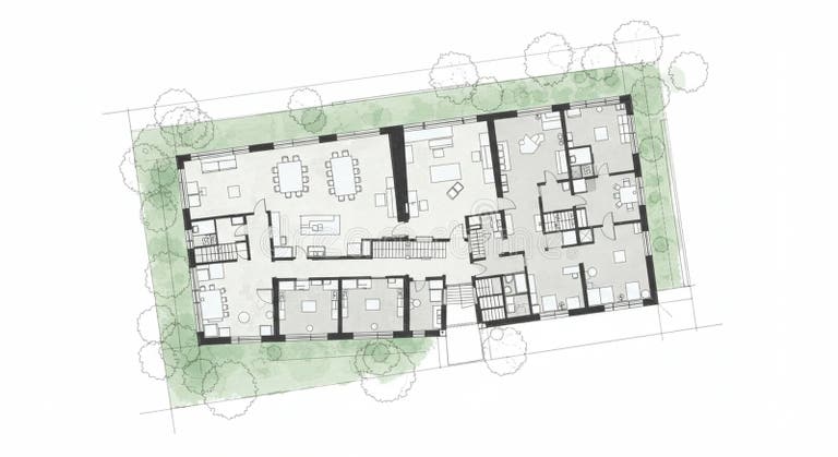 Architectural Floor Plan of a Rectangular Building. the Layout Features ...