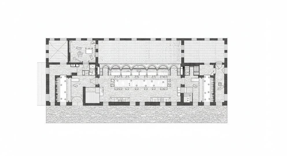 Architectural Floor Plan of a Rectangular Building with Multiple Rooms ...