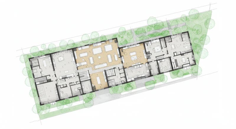 Architectural Floor Plan of a Rectangular Building with Multiple Rooms ...