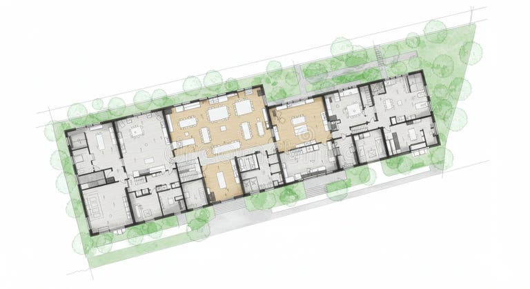 Architectural Floor Plan of a Rectangular Building with Multiple Rooms ...