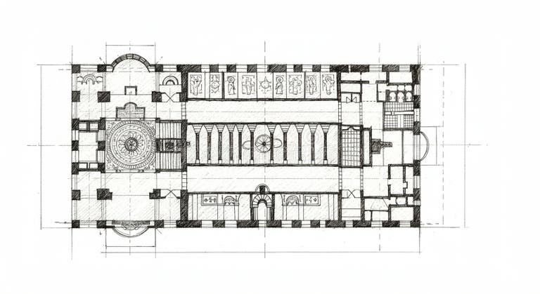 Architectural Floor Plan of a Rectangular Structure Featuring ...