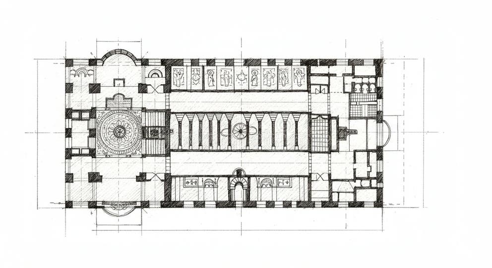 Architectural Floor Plan of a Rectangular Structure Featuring ...