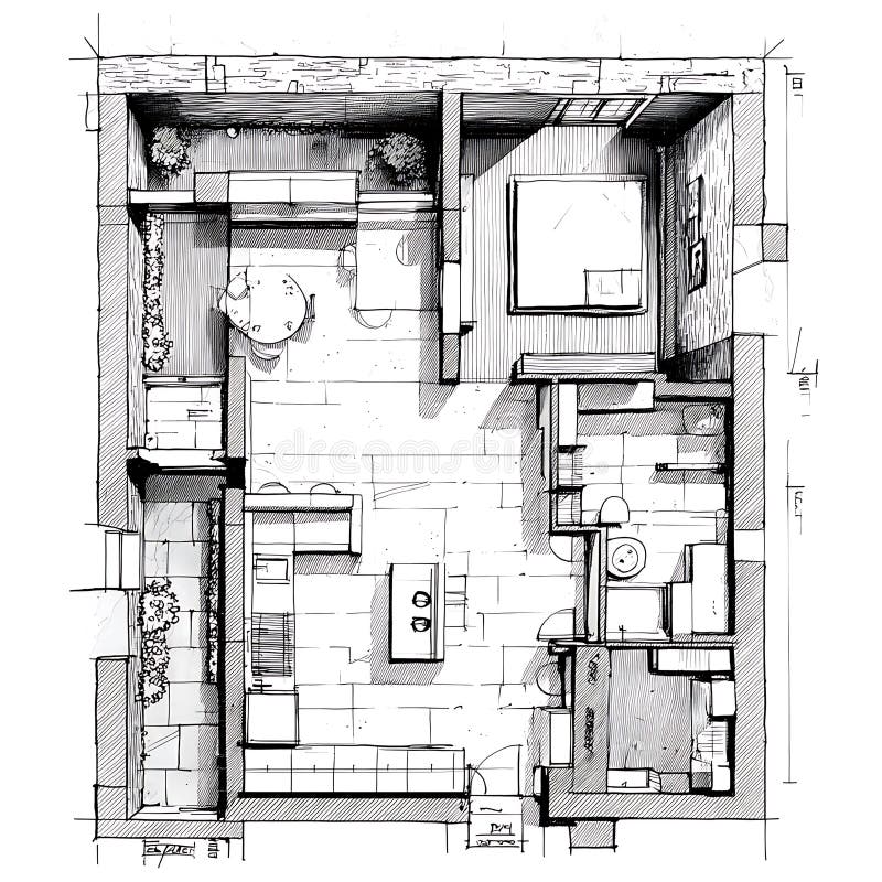 Architectural Floor Plan of a Residential Space, Featuring a Living ...