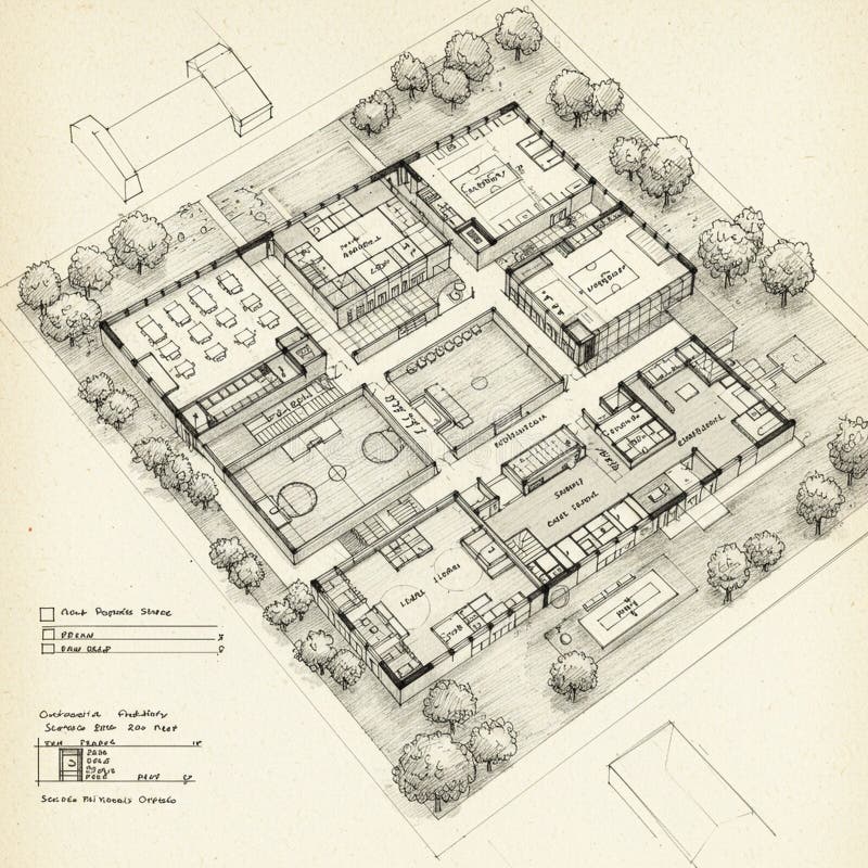 Architectural Floor Plan Sketch of a School Compound. the Design ...
