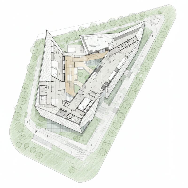 Architectural Floor Plan of a V-shaped Building Featuring Sharp Angles ...