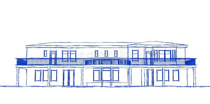 Architectural Frontal Perspective of a Town House and Patio. Stock ...