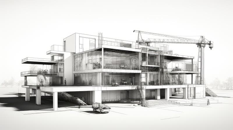 Architectural Fusion: Sketch and Reality Blend. Stock Photo - Image of ...