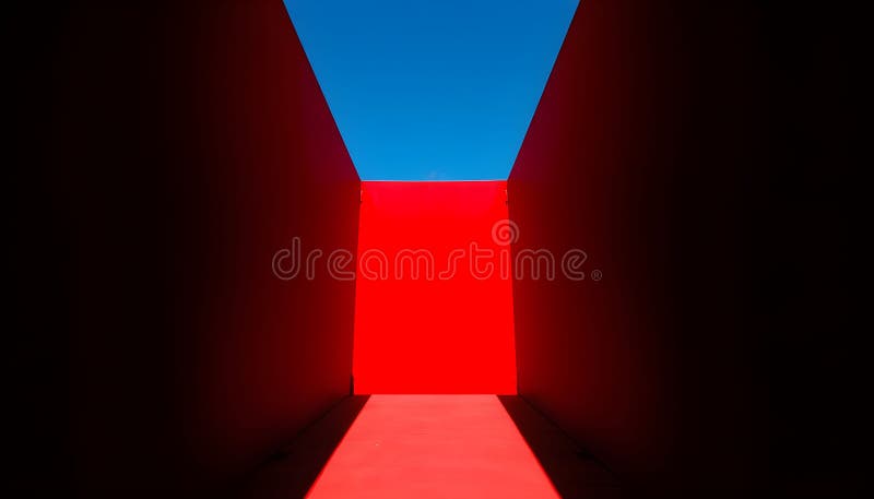 Architectural Geometry: Red Walls and a Glimpse of Blue Sky Stock ...