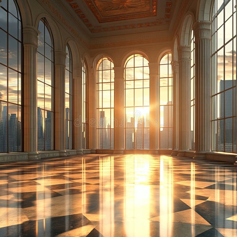 Architectural Grandeur Sunlight Streams through High Arched Windows in ...