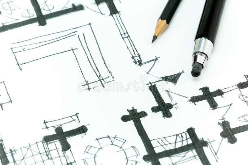 Hand Drawing Architectural Plan With Pencil Stock Photo - Image of ...