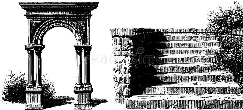 Architectural Heritage: Engraved Illustration of Temple Archway and ...