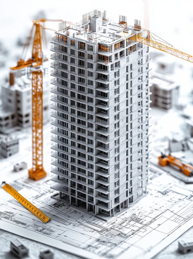 Architectural High Rise Development Construction Crane Blueprints Stock ...