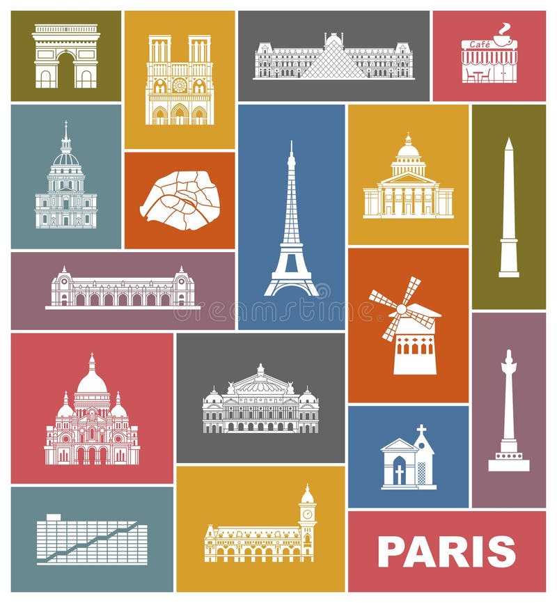 Architectural and Historical Sights of Paris. Set of High Quality Icons ...