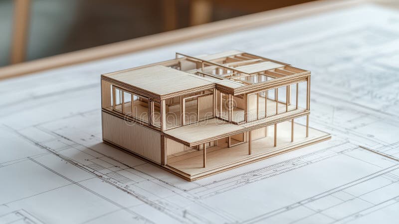 Architectural House Model Laser-Cut Precision on Blueprint Plans ...