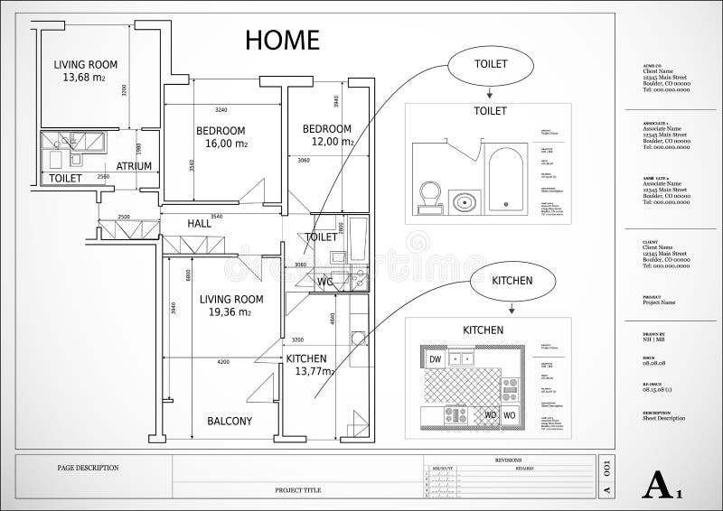 Vector Architect Plan with a Furniture Flat Design Stock Vector ...