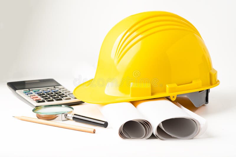 Architectural House Plan Project Blueprint and Yellow Helmet with ...
