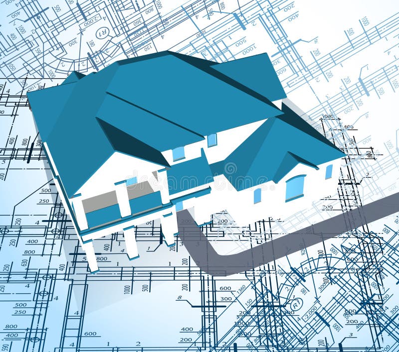 Architectural House. Vector Technical Draw Stock Vector - Illustration ...