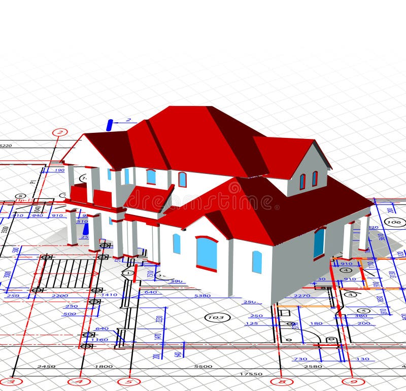 Architectural House. Vector Technical Draw Stock Vector - Illustration ...