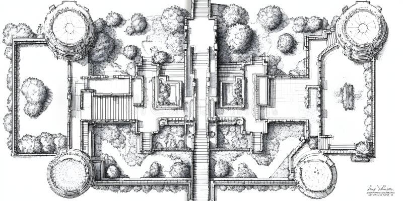 Architectural Illustration Bird S-Eye View Complex Building Plan with ...