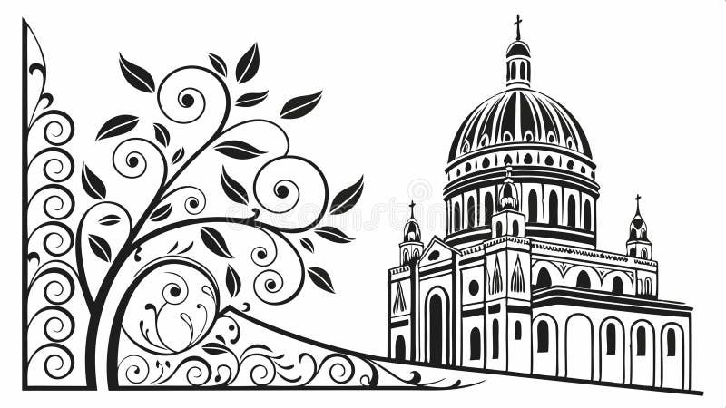 Architectural Illustration of a Building with a Dome and Decorative ...