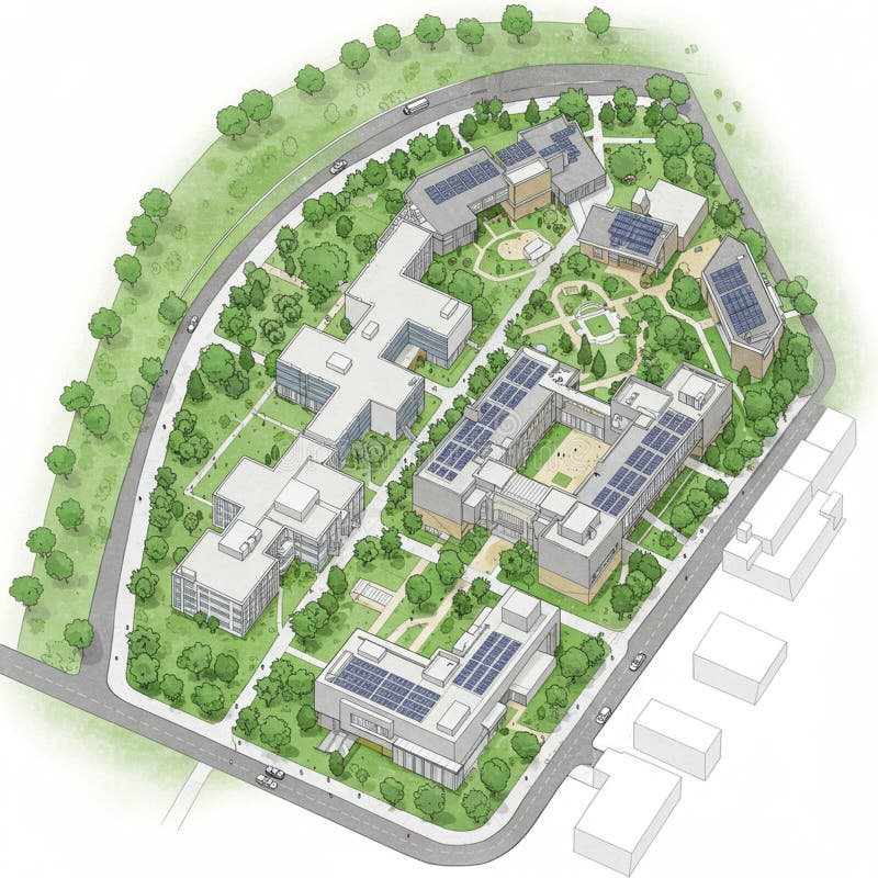 An Architectural Illustration of a Modern Complex Featuring Multiple ...