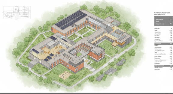 An Architectural Illustration of a Modern Educational Complex Featuring ...
