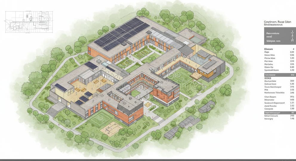 An Architectural Illustration of a Modern Educational Complex Featuring ...