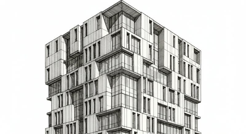 Architectural Illustration of a Modern High-rise Building with Multiple Rectangular Stock ...