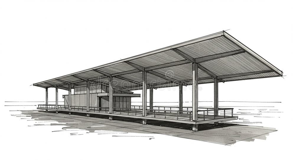 Architectural Illustration of a Modern Pavilion Features a Minimalist ...