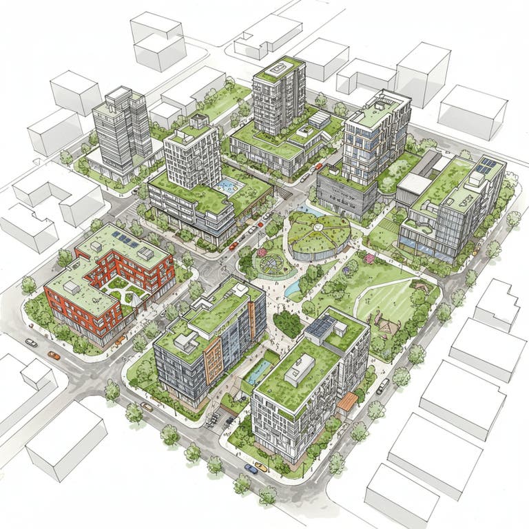 An Architectural Illustration of a Modern Urban Development Layout. the ...