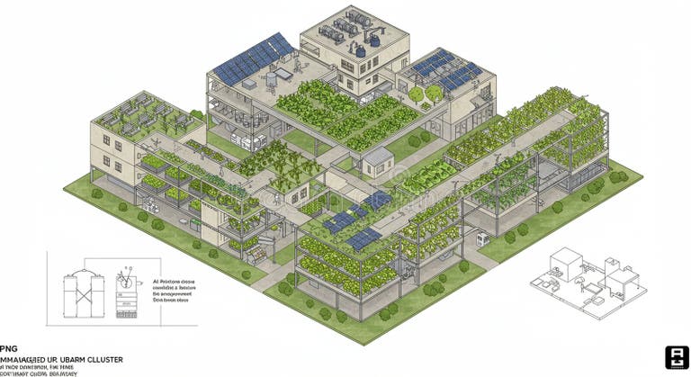 Architectural Illustration of an Urban Cluster Featuring Modern Green ...