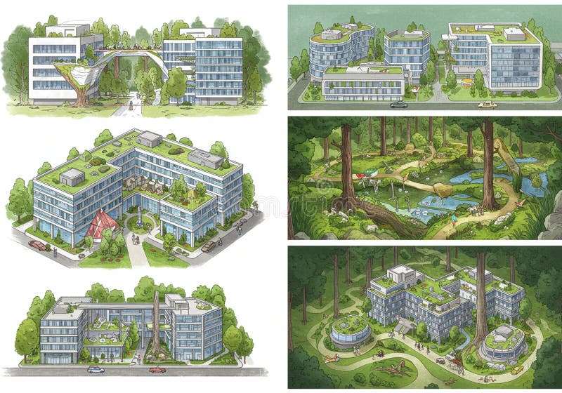 Architectural Illustrations Depict Modern Buildings Integrated with ...