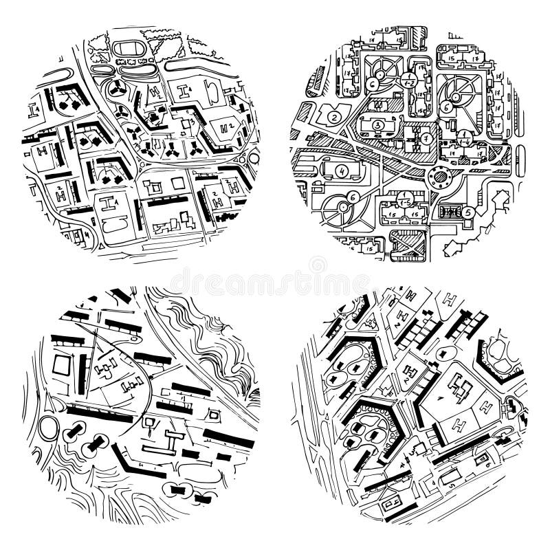 Logo with Ink Doodle Maps, Architecture Drawing Stock Vector ...