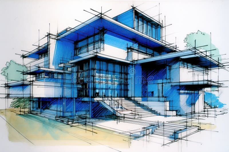 Architectural Ink Drawing Design Generative AI Stock Image - Image of ...