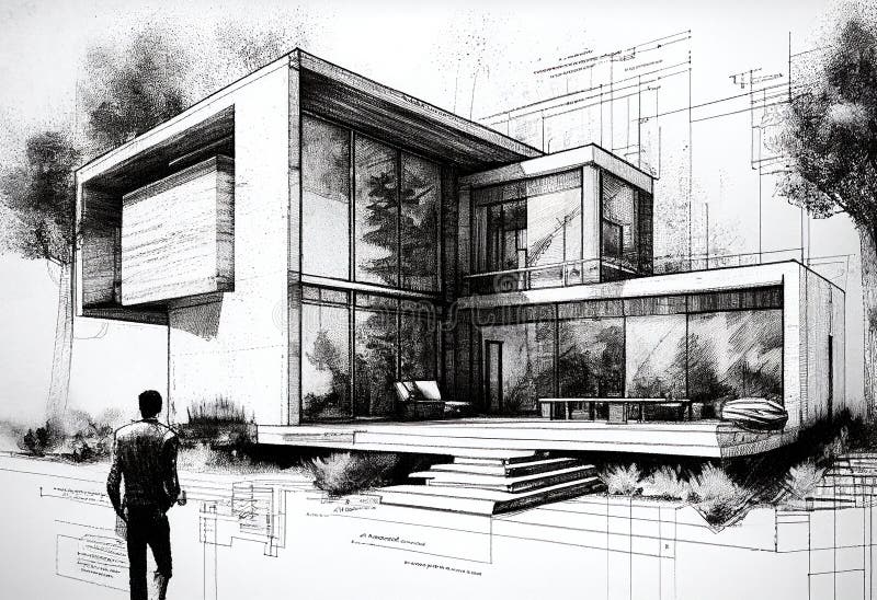 Architectural Ink Drawing Design Which is a Blue Print Design by an ...