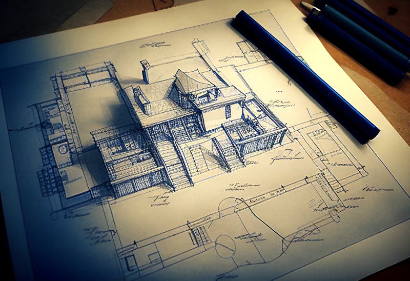 Architectural Ink Drawing Design Which is a Blue Print Design by an ...