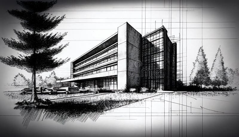 Architectural Ink Drawing Design Which is a Blue Print Design by an ...
