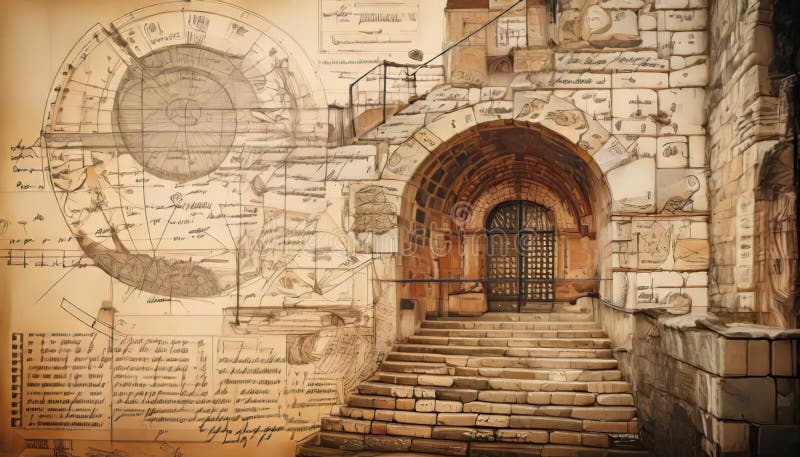 Architectural Inspiration with Ancient Notes and Stone Collage Stock ...