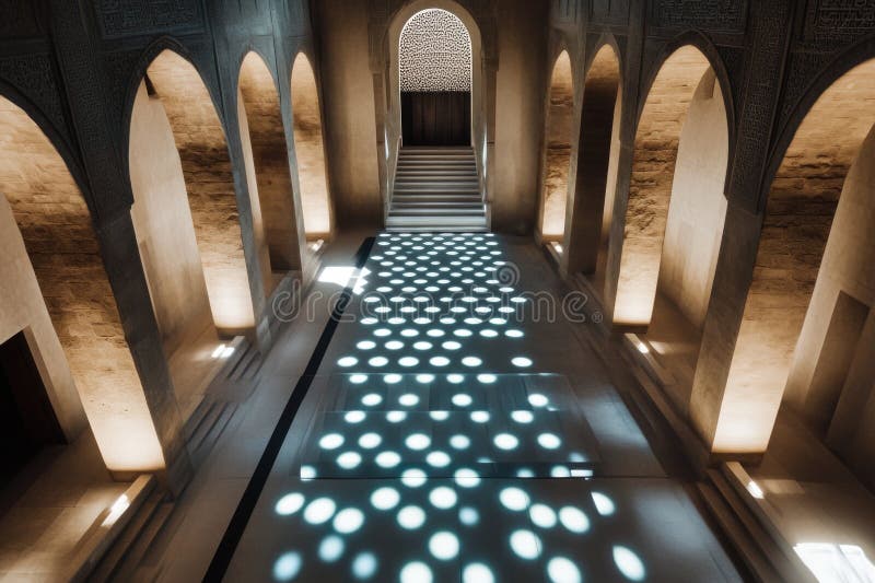 Architectural Interior with Arched Corridors and Patterned Light Stock ...