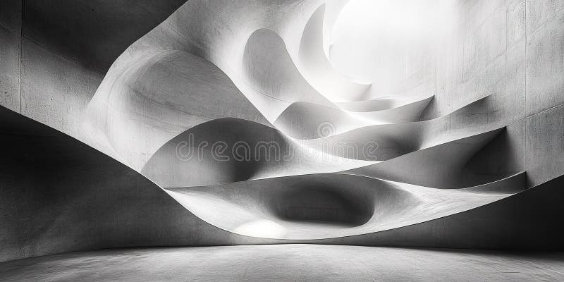 Architectural Interior Features Flowing Concrete Forms Illuminated by ...