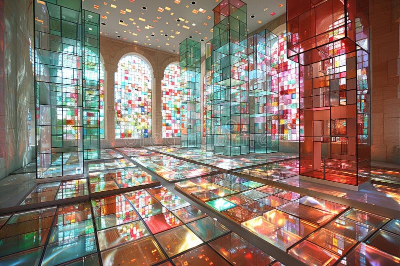 Vibrant Colorful Glass Installation in Modern Interior Space Stock ...